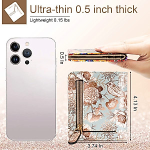 APHISON Womens Wallet, Slim Small Wallet for Women RFID Wallet Women Cartoon Microfiber Leather with ID Credit Card Holder Zipper Coin Pocket Bifold Compact Wallet Bird