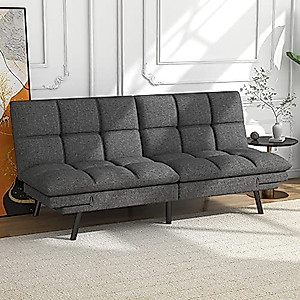 LIFERECORD Modern Linen Fabric Futon Sofa Bed, Dark Gray