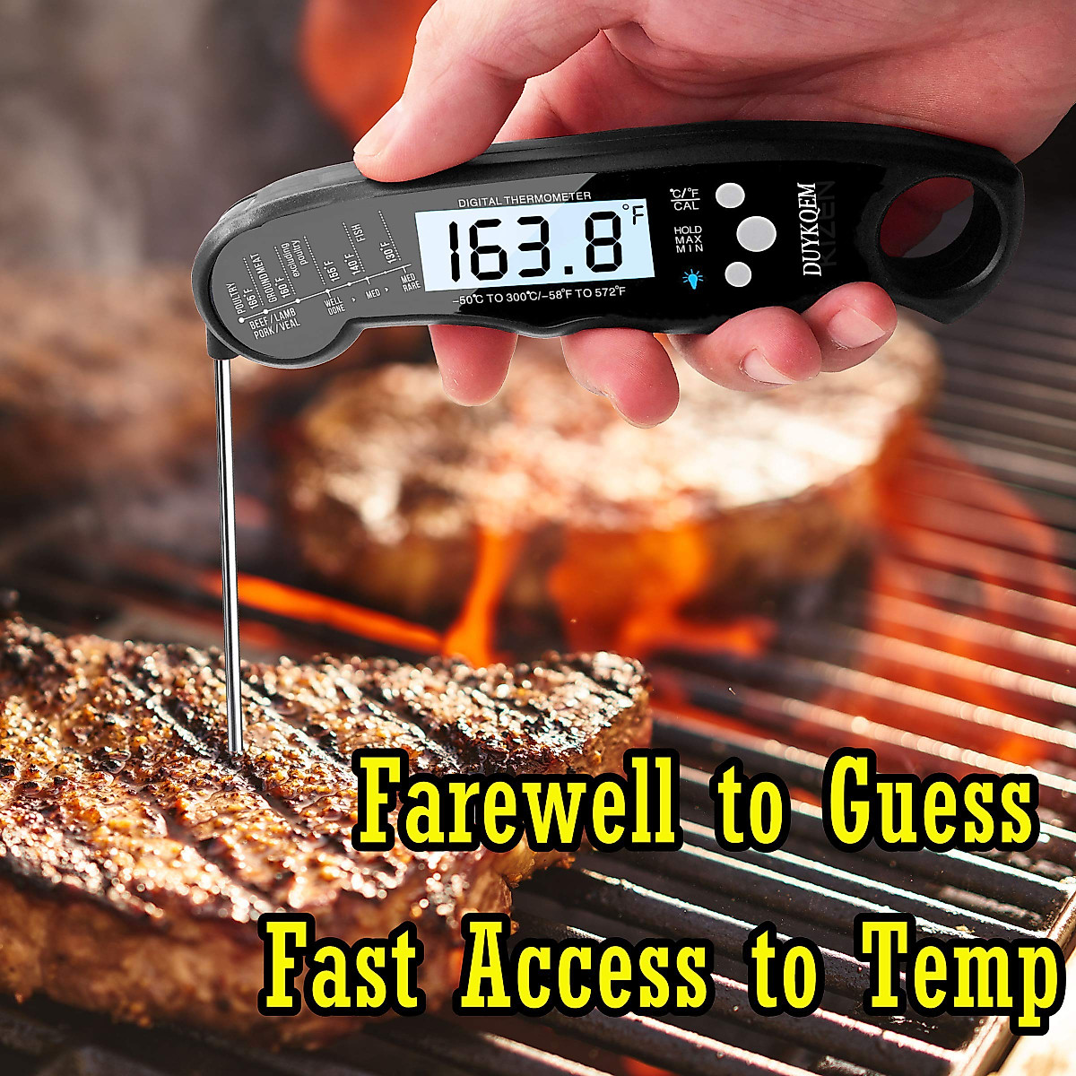 DUYKQEM Instant Read Digital Meat Thermometer (2 Pack) Waterproof Kitchen Cooking Food Thermometer with Probe Backlight & Calibration,Best Quick Grill Meat Probe for Grilling BBQ Smoker Chefs