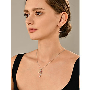 YL Cross Necklace 925 Sterling Silver Flower Rose Crucifix Pendant Created Ruby Criss Jewelry for Women