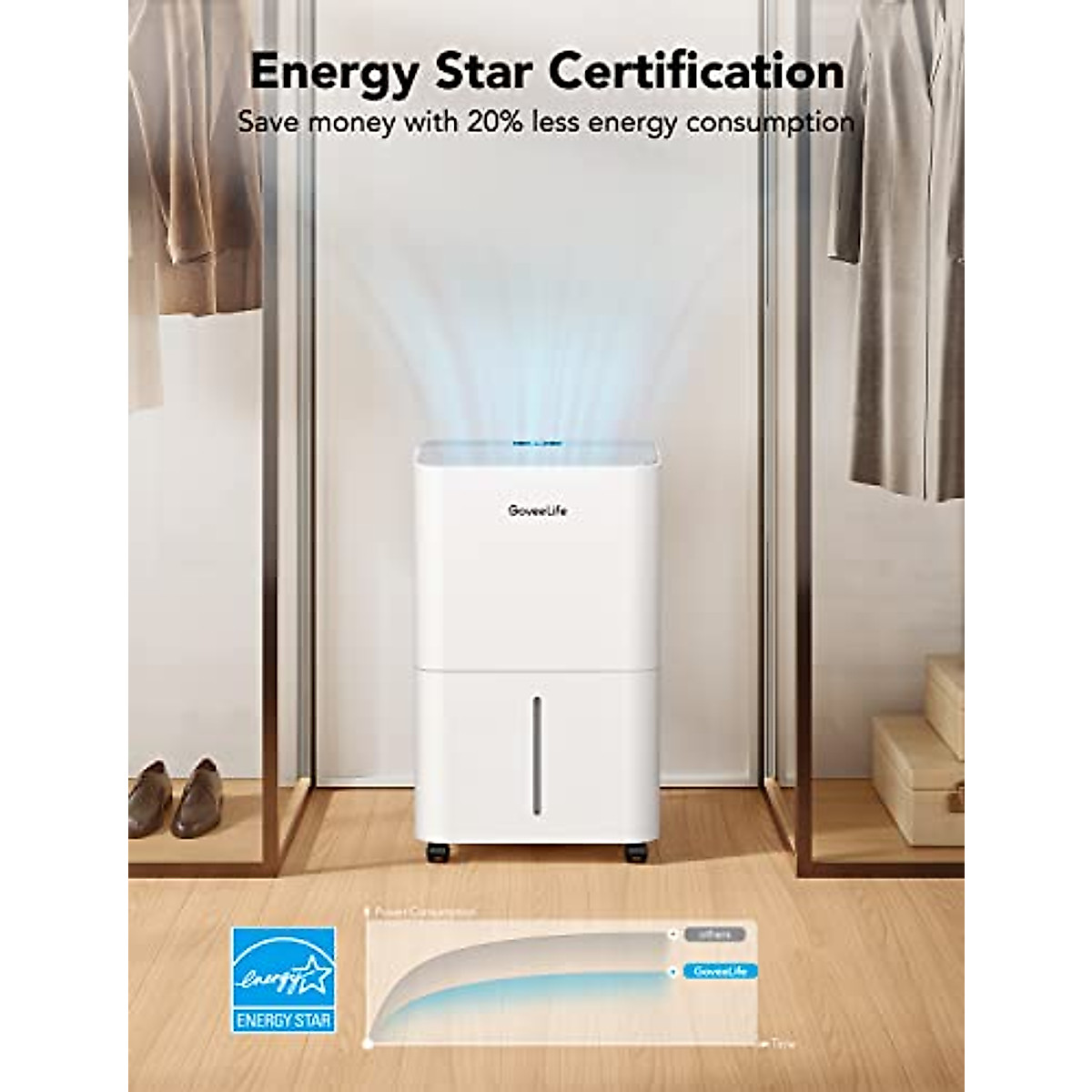 GoveeLife Smart Dehumidifier for Basement Upgraded, Max 50 Pint Energy Star Certified WIFI Dehumidifier with Drain Hose for Continuous Drainage, Remote Control Dehumidifiers for Home, Bathroom, Closet