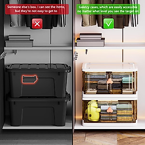 27Gal Storage Bins with Lids-4Pack Convenient Front Door Access, Wheels, Clear Design, Collapsible, Stackable, and Durable Plastic - Ideal for Closet,Organizing Toys, Dorms, Cars, and Bedrooms…