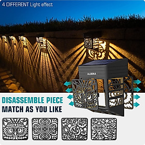 ALBINA Solar Deck Lights | Solar Fence Lights Outdoor Waterproof LED Garden Decorative Lights for Railing, Post, Step, Frontdoor | Auto ON/Off Outdoor Solar Lights with Christmas Tree Lamps, 4 Pack