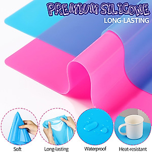 LEOBRO 2 Pack 15.7" x 11.7" Large Silicone Sheet for Crafts Jewelry Casting Mould Mat, Nonstick Silicone Craft Mat, Silicone Mat, Silicone Mats for Epoxy Resin, Paint, Clay, Blue & Rose Red