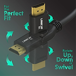 LINKUP - Ultra High-Speed HDMI 2.1 8K Cable 360° Swivel Angle Connector | DSC HDR UHD Digital Video Cord – Tough 28AWG 48GB/s | 10K 8K 5K 4K 2K 1080 | Compatible with Apple Xbox PS5 Samsung -6ft