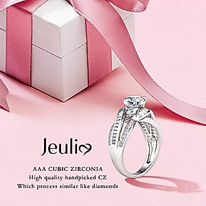 Jeulia Three Stone Round Cut Sterling Silver Ring Intertwined Engagement Rings for Women Cubic Zirconia Diamond Crossover Statement Ring Set Anniversary Promise Bridal Set with Gift Box (6)