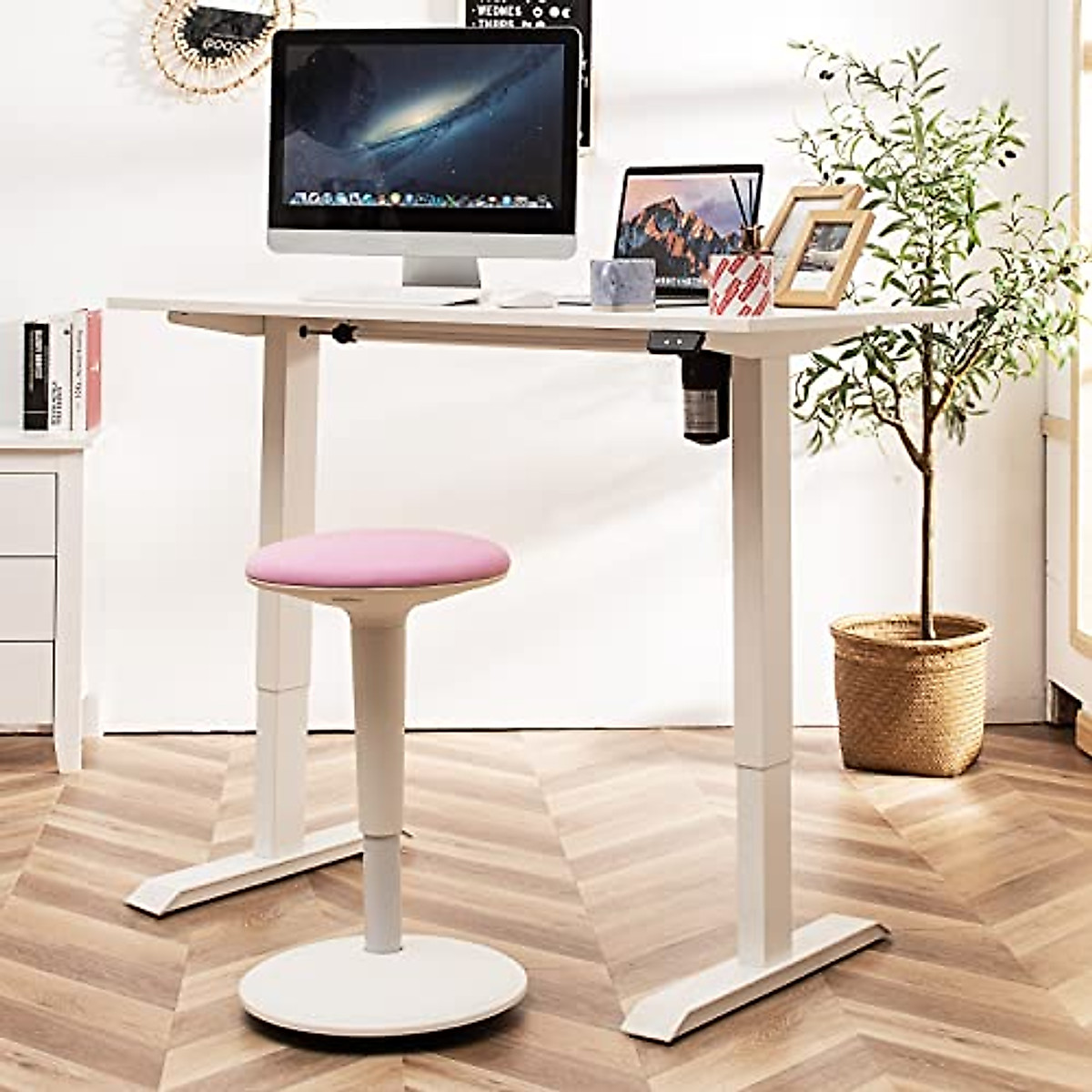 Giantex Wobble Stool Height-Adjustable Standing Desk Stool W/ Swivel, Tilt Motion, Premium Airlift, Wiggle Chair for Flexible Seating, for Junior, Home, Office, School Active Chair (Pink+White)