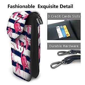 Beabes Pink Flamingo Crossbody Cell Phone Purse Animal Bird Tropical Flower Floral Summer LeafWallet Handbag
