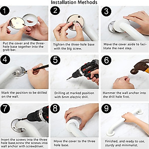 Rackickyer Shower Grab Bar, 2 Pack 12 Inch White Bathroom Grab Bar, 1.25" Diameter 304 Stainless Steel Anti-Slip Grab Bars for Bathtubs and Showers, Handicap Shower Grab Bar for Seniors Elderly