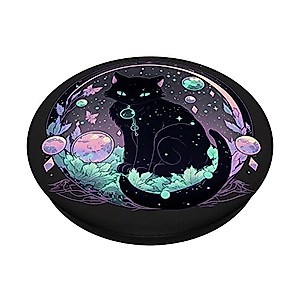Moon Phases Crystal Witchy Cute Black Cat Kawaii Pastel Goth PopSockets Swappable PopGrip
