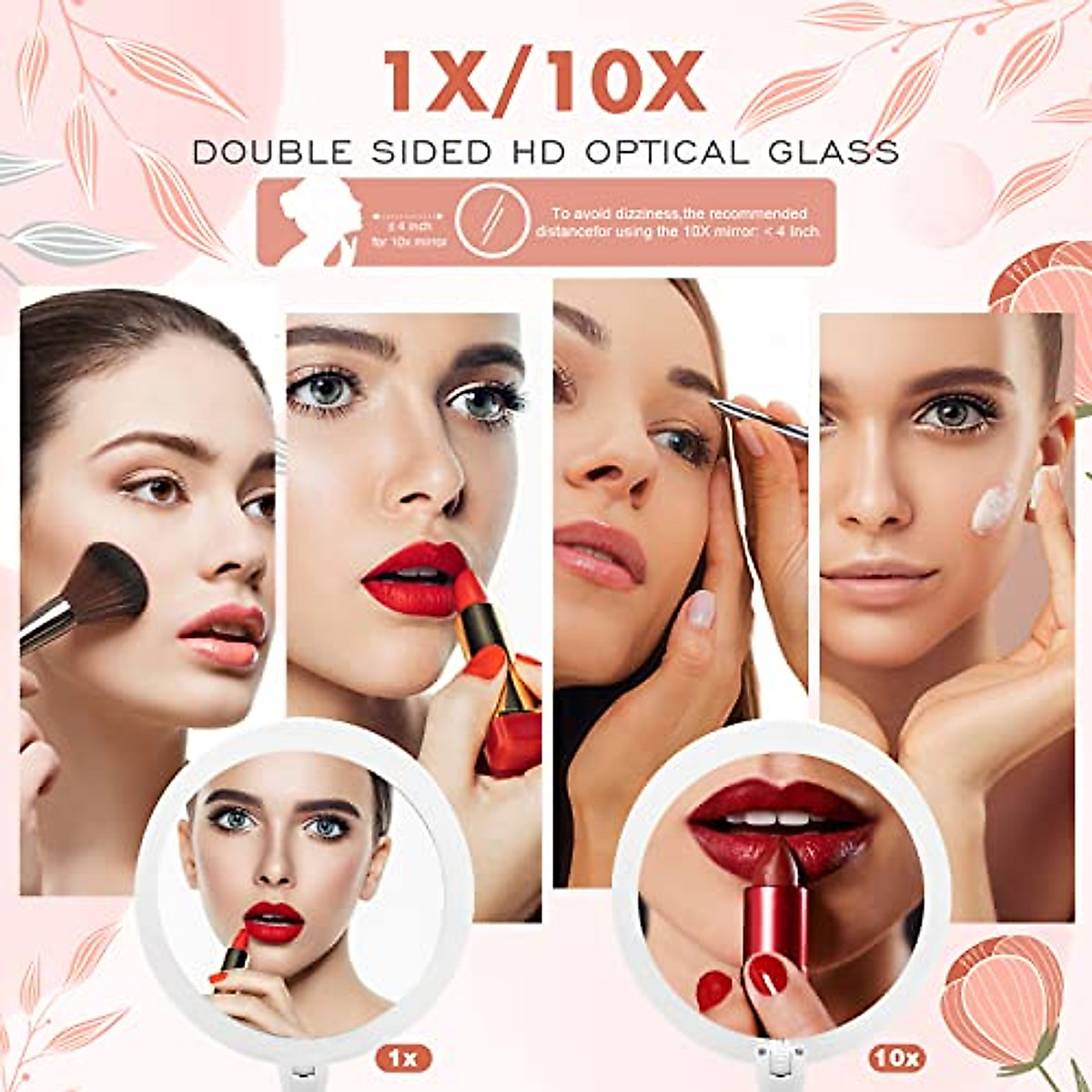 Lighted Makeup Mirror with Magnification, 1x/10x Magnifying 21 Led Lights Travel Makeup Mirror, Double Sided Compact Mirror with Light, Vanity Mirror with Lights for Makeup Desk and Travel