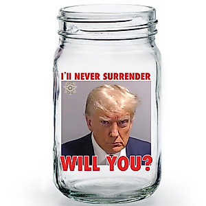 Patriots Cave - Trump Mugshot Mason Jar | Trump Lovers Gift | Gift for Him (16 oz)