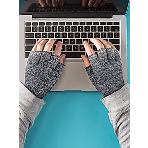 4 Pairs Unisex Winter Half Finger Knit Gloves Stretchy Non-Slip Winter Warm Knitted Fingerless Gloves (Black, Dark Gray, Gray, Brown)