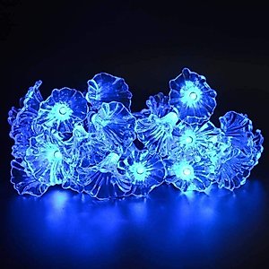 EONLYX Solar Flower String Lights, Solar Morning Glory Flower 15.7ft/4.8m 20 LED Flower String Lights Waterproof for Home Indoor Garden Lawn Patio Trees Weddings (Blue)