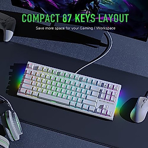 RK ROYAL KLUDGE R87 Mechanical Keyboard, 75% Layout Hot Swappable Wired Gaming Keyboard Software Macro Compact RGB Backlit PC Game Keyboards 87 Keys for Win Mac, Yellow Switch-White