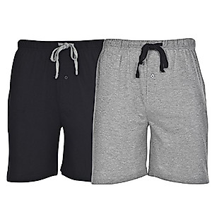 Hanes Men's 2-Pack Cotton Drawstring Knit Shorts Waistband & Pockets, Active Grey Heather/Black, Medium