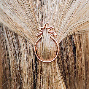 Pura Vida Rose Gold Pineapple Hair Barrette - 100% Brass Base, Stylish Clip Design - 2 Inches