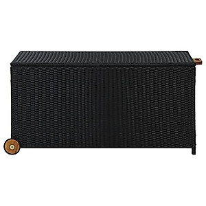 Weather-Resistant PE Rattan Garden Storage Box with Easy Transport Handle and Wheels, Outdoor Storage Sheds with Lid Storage Chest with Inner Waterproof Bag for Patio and Balcony, 47.2" x 25.6" x 24"