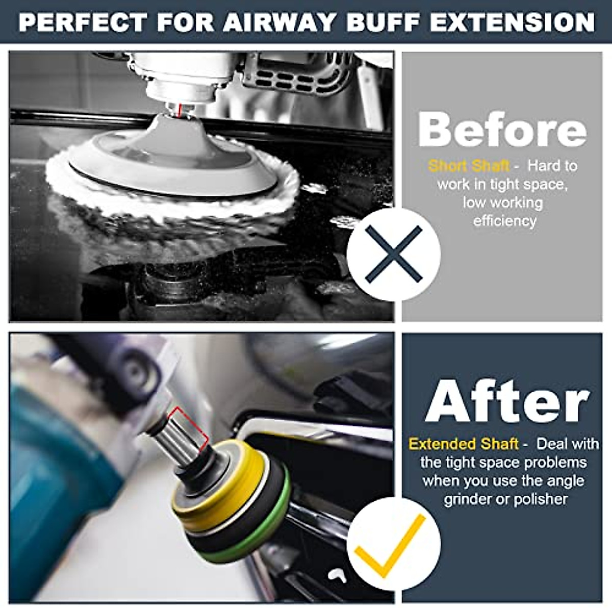 Uningmng Airway Buff Extender, Airway Buffing Wheel Extension Shaft  for Aluminum Wheel Polishing Kit, Angle Grinder Extension Connecting Rod, Rotary Polisher Accessory