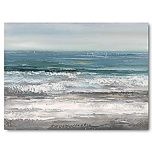 Yihui Arts Large Dinning Room Wall Art Hand Painted Modern Abstract Seascape Canvas Oil Painting Ocean Beach Coastal Picture Artwork for Home Decor