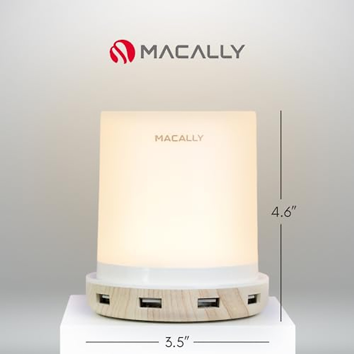Macally Small Touch Lamps for Nightstand - Bedside Lamp with USB Port - 3 Way Dimmable Short Table Lamp for Small Spaces - Use as Night Light and Charger in Bedroom