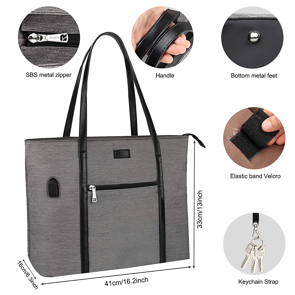 TANTO Laptop Tote Bag, Women Work Bag 15.6 Inch Laptop Bag with USB Charging Port Teacher Bag Computer Bag Professional Handbag Waterproof Shoulder Bag Satchel Purse