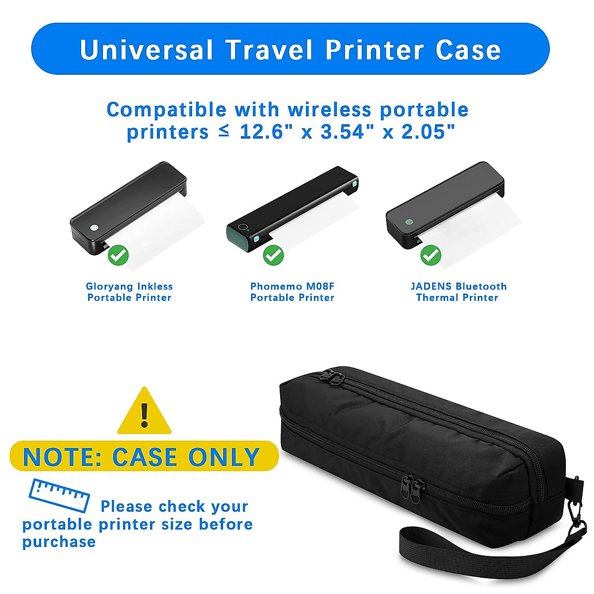 CaSZLUTION Portable Printer Case for JADENS Wireless Portable Printer, Travel Storage Bag Compatible with Phomemo M08F Portable Thermal Printers, Letter & A4 Parper and Cable (Case Only)