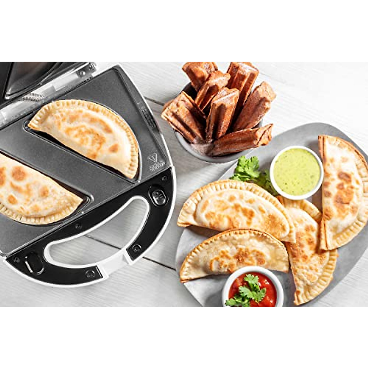 Empanada and Churro Maker Machine - Cooker w 4 Removable Plates - Easier than a Press - Includes Dough Cutting Circle for Easy Dough Measurement, Special Treat for Mexican Dinner Night, Summer Parties