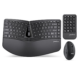 Perixx PERIDUO-606A, 3-in-1 Wireless Compact Ergonomic Keyboard with Vertical Mouse and Numeric Keypad - Adjustable Palm Rest - Tilt Wheel - Membrane Low Profile Keys - US English