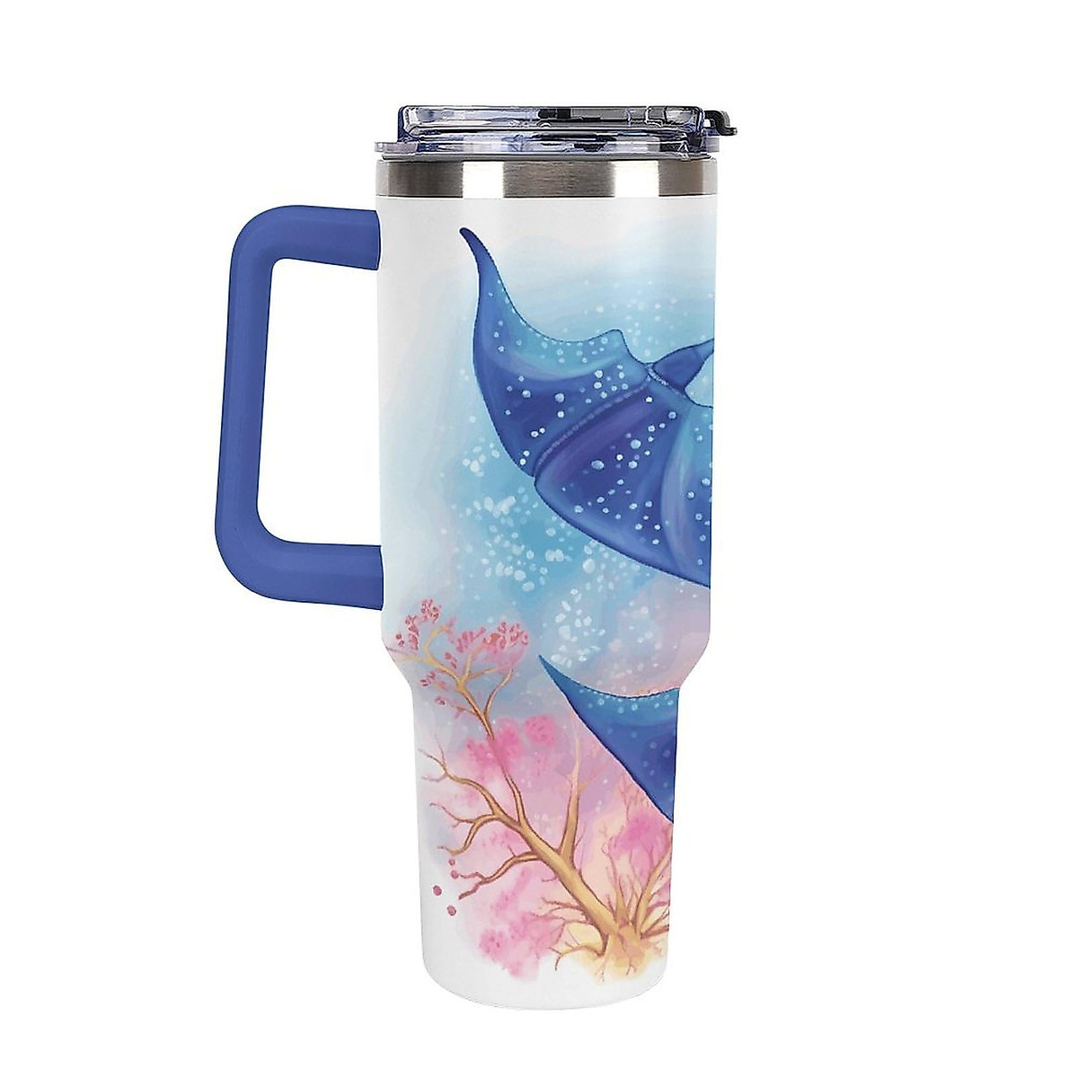 WYUSPGK 40oz Stainless Steel Car Mug, Sea Animals Stingrays Print Travel Mug, Double-Wall Insulated with Straw, Perfect for Car, Office, Outdoor