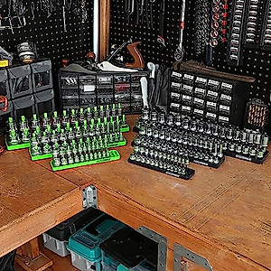 OEMTOOLS 22233 6 Piece SAE and Metric Socket Tray Set, SAE and Metric Socket Storage for Sizes 1/4", 3/8”, and 1/2" Drive, Socket Holders and Socket Organizer Tray for Toolbox, Green and Black