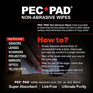 PEC-PAD Lint Free Wipes 4”x4” Non-Abrasive Ultra Soft Cloth for Cleaning Sensitive Surfaces Like Camera, Lens, Filters, Film, Scanners, Telescopes, Microscopes, Binoculars. (100 Sheets Per/Pkg)