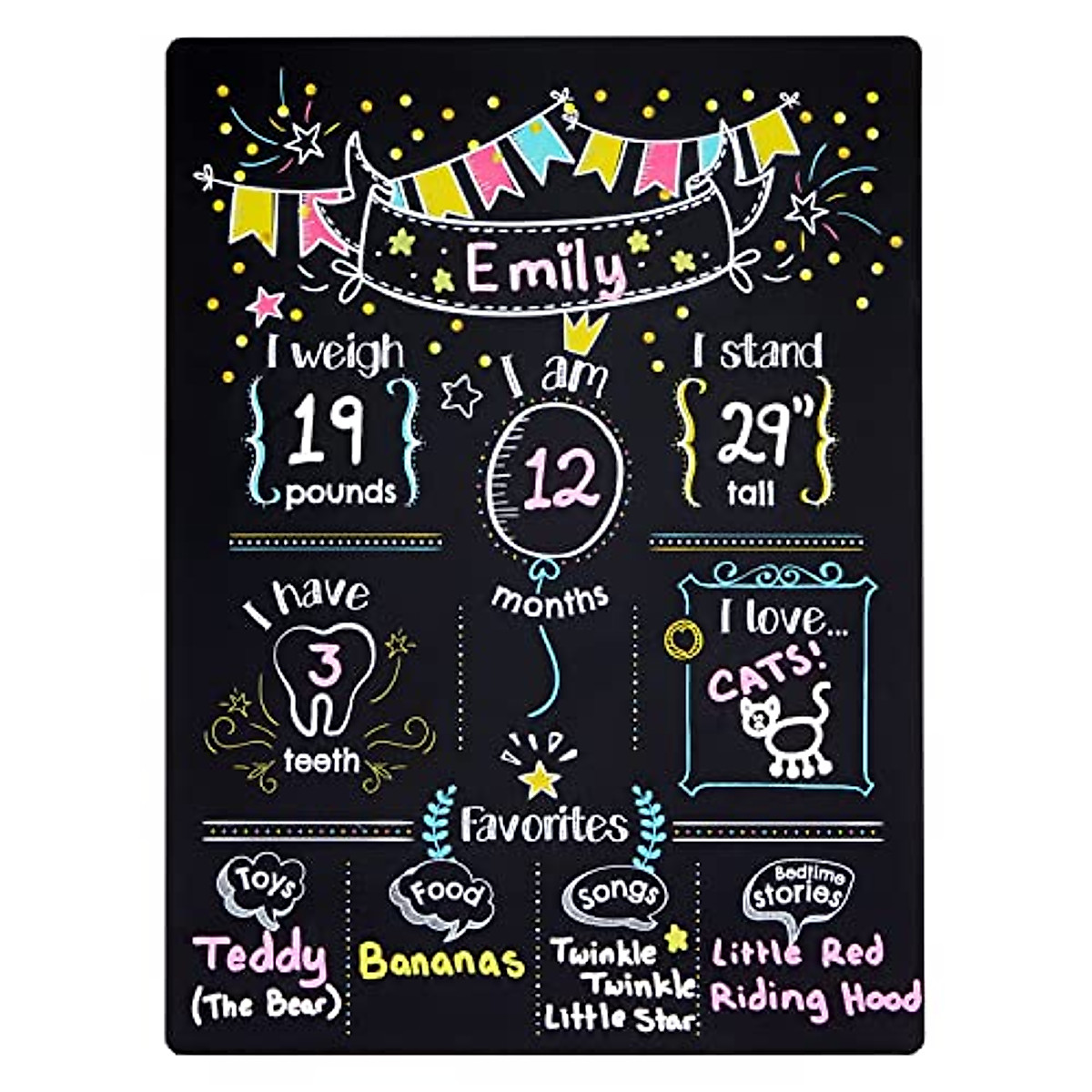 Monthly Baby Milestone Chalkboard, First Year Boy and Girl Age Tracking Growth Sign (11.6 x 15.6 in)