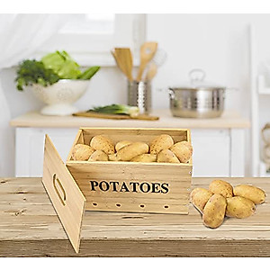 Xbopetda Potato Storage, Bamboo Storage Bin for Potato, Kitchen Storage Canister with Wooden Lid & Aerating Storage Holes - Kitchen Pantry Organizer Box Fruit Vegetable Fresh Keeper (Needed Assemble)