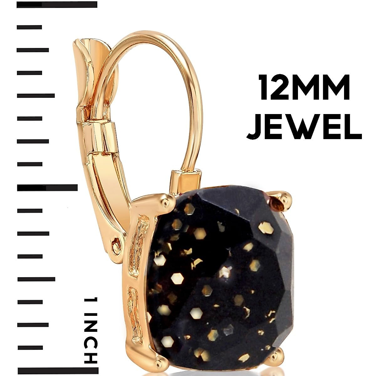 Square Earrings for Women - Leverback Earrings, Sparkle Earrings, Gold-Tone Glitter Earrings, Lever Backed Earrings for Women, Womens Earrings, Black and Gold Earrings, Drop Earrings for Women Dangle
