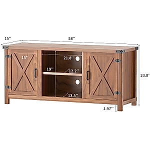 Farmhouse TV Stand for 65 Inch TV, Mid Century Modern Television Stand Entertainment Center for Living Room Bedroom, TV Console Table with Double Barn Doors and Storage Cabinets (Walnut)