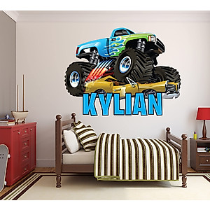 Kids Name Wall Decor - Monster Truck Decal - Custom Name Wall Decals - Boys Room Decor- Personalized Monster Truck Wall Art