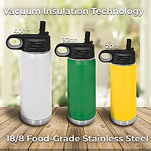 Sofia's Findings Personalized 20 oz | 30 oz | 40 oz Water Bottle with Straw | Custom Stainless Steel Sports Water Bottle - Double Wall & Vacuum Insulated