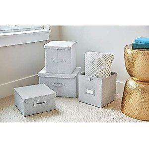 iDesign Codi Fabric Storage Cube with Lid for Bedroom, Mudroom, Living Room, 11 Inches - Gray