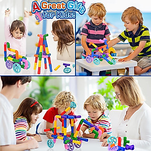 FUBAODA STEM Learning Pipe Tube Toys, Tube Locks Construction Building Blocks 96 Pcs - Multicolor Educational Building Blocks Set with Wheels& Spouts & Joints for Kids Ages 3+