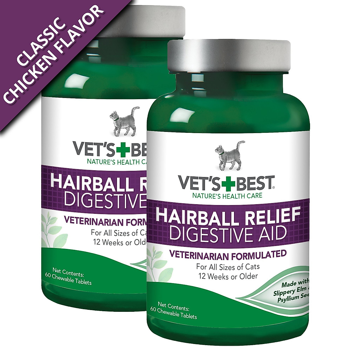 Vet's Best Cat Hairball Relief Digestive Aid, 120 Chewable Tablets, Classic Chicken Flavor