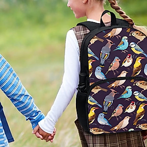 Howilath 17" Large Capacity Backpack with Adjustable Straps, Cute Colorful Birds Print Canvas Backpack Teens Bag Bookbags