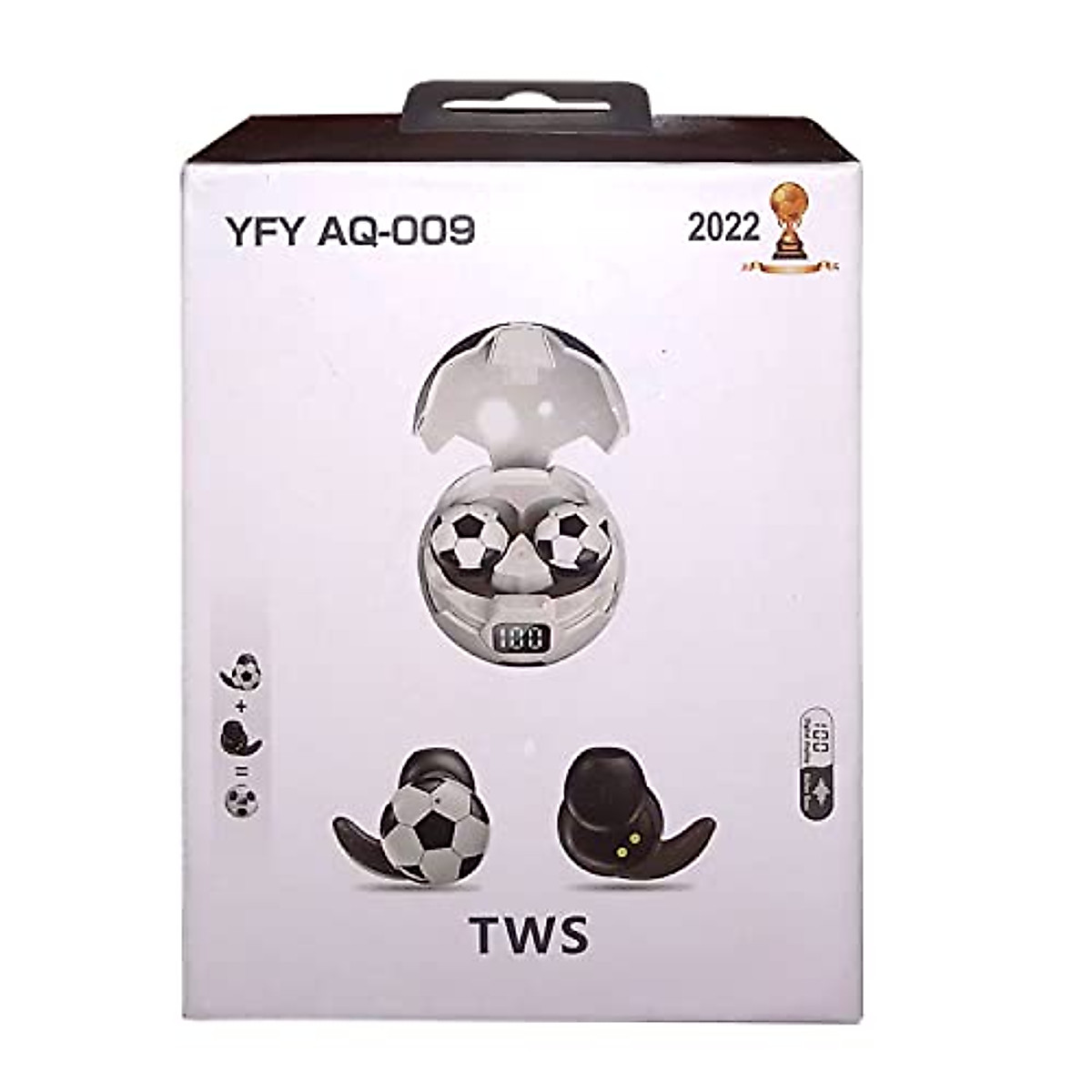 Soccerball Wireless Bluetooth 5.0 Earbuds HIFI Sound Touch Control Shaped and Charging Case Magnetic Necklace, Black and White