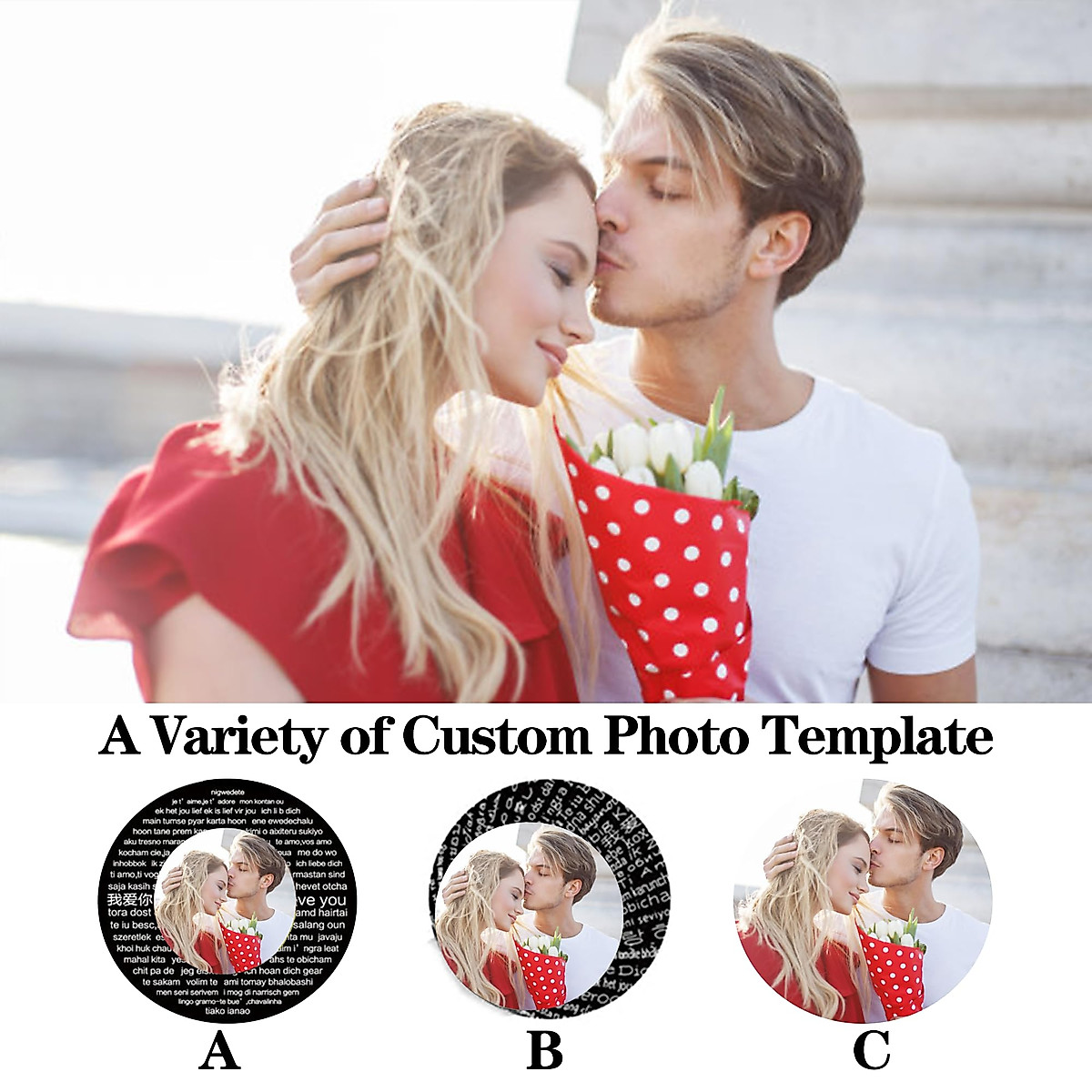 Custom Photo Necklace with Picture Inside, Personalized Heart Photo Necklace, I Love You Necklace 100 Languages Photo Pendant, Picture Projection Necklace for Girlfriend Wife Birthday Anniversary