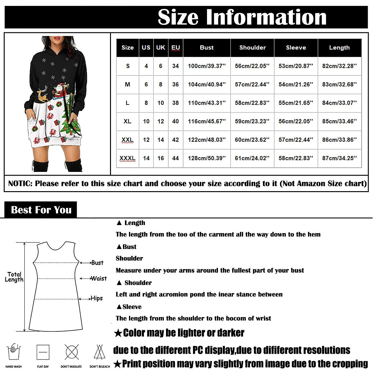 Christmas Dresses for Women, Fashion Casual Dresses Midi Printed Long Sleeve Hooded Pullover Dress Top Ugly Sweater Dress Winter Black Vintage Gloves Dresses Shirts Outfits (3XL, White)
