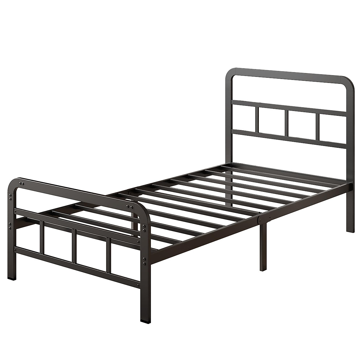 Lutown-Teen 12 Inch Twin Bed Frames with Headboard and Footboard, No Box Spring Needed, Heavy Duty Metal Mattress Foundation, Noise Free, Easy Assembly, Black