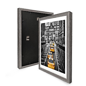 Finefrarm 12x16 Rustic Frames Solid Wood Display Pictures 11x14 with Mat or 12x16 Photo Without Mat, Distressed Wooden Picture Frame Wall Art for Living Room Wall Mounting, Gray