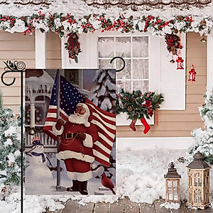 Christmas Garden Flag Santa Claus Cardinal Double Sided Burlap Vertical Rustic Outdoor Decorations Rise the US Flags Merry Christmas Yard Decor 12.5 x 18 Inch