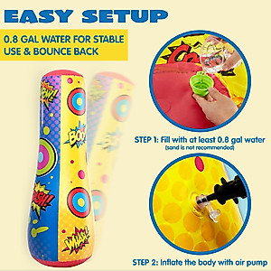 JOYIN Punching Bag for Kids, 47 Inches Kids Double-Sided Inflatable Punching Bag with Bounce-Back Action(1 Pack)