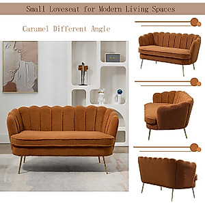 Majnesvon 61" Modern Loveseat Sofa Couch,Cashmere Fabric Small Love Seat w/2 Pillows and Metal Legs,2-Seater Upholstered Mini Sofa Couches for Small Space,Living Room Bedroom Office (Orange)